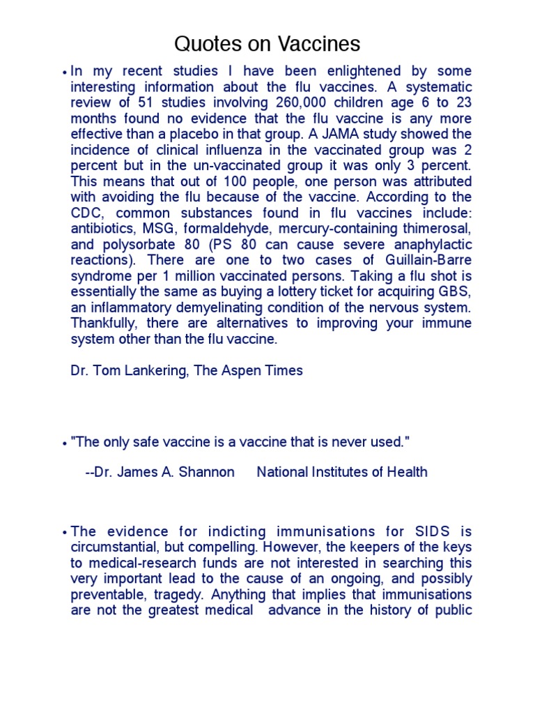 Quotes On Vaccines | PDF | Influenza Vaccine | Vaccines