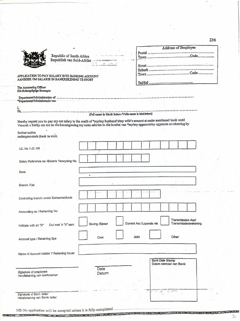 Bank Form (z56) | PDF