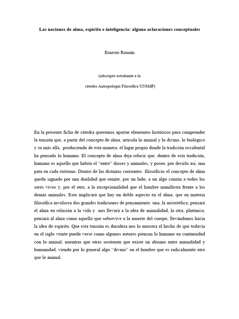 Ficha de cátedra 3 - Alma, espíritu e inteligencia | PDF | Alma | Aristóteles