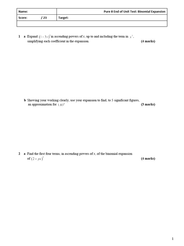 30-Min Test - Binomial Expansion | PDF