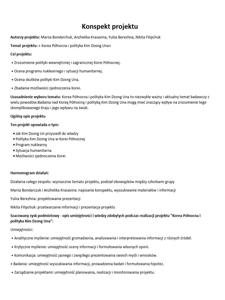 Konspekt Projektu | PDF