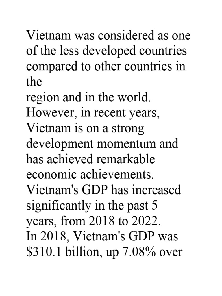 Vietnam Was Considered As One of The Less Developed Countries Compared ...