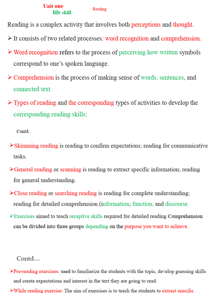 Reading and Writing Skills Overview | PDF | Verb | Perfect (Grammar)