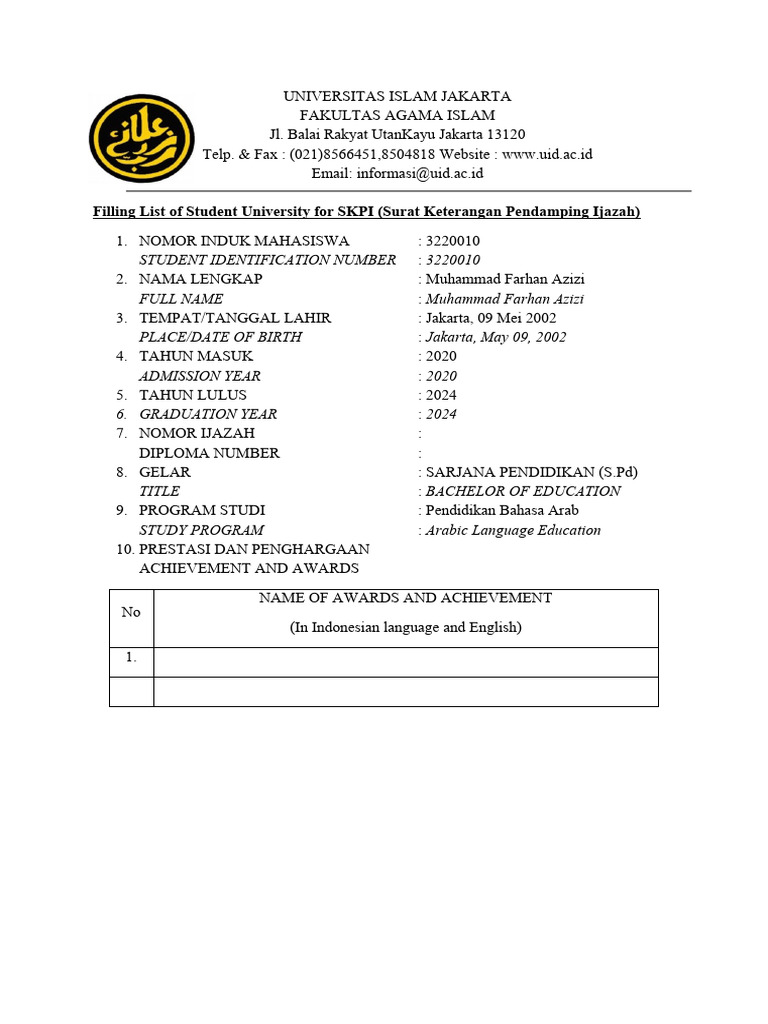 blanko skpi | PDF | Indonesian Language | Asia