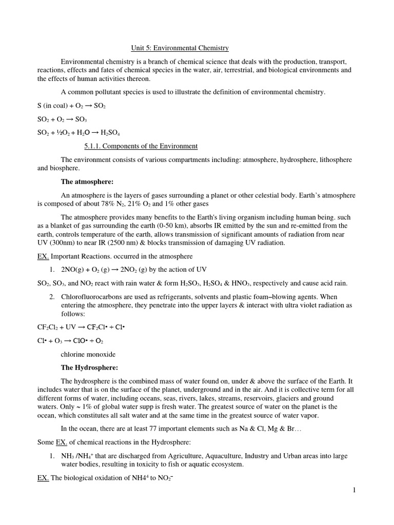Environmental Chemistry Overview | PDF | Carbon Dioxide | Natural ...
