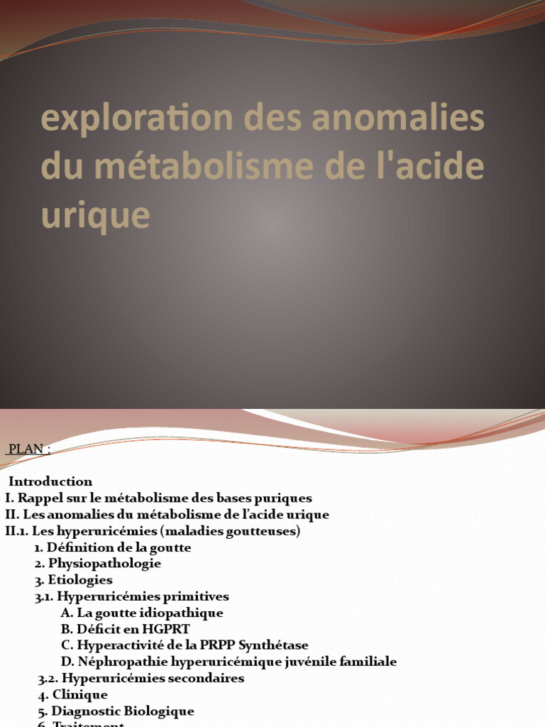 Anomalies du métabolisme de l'acide urique | PDF | Goutte (maladie ...