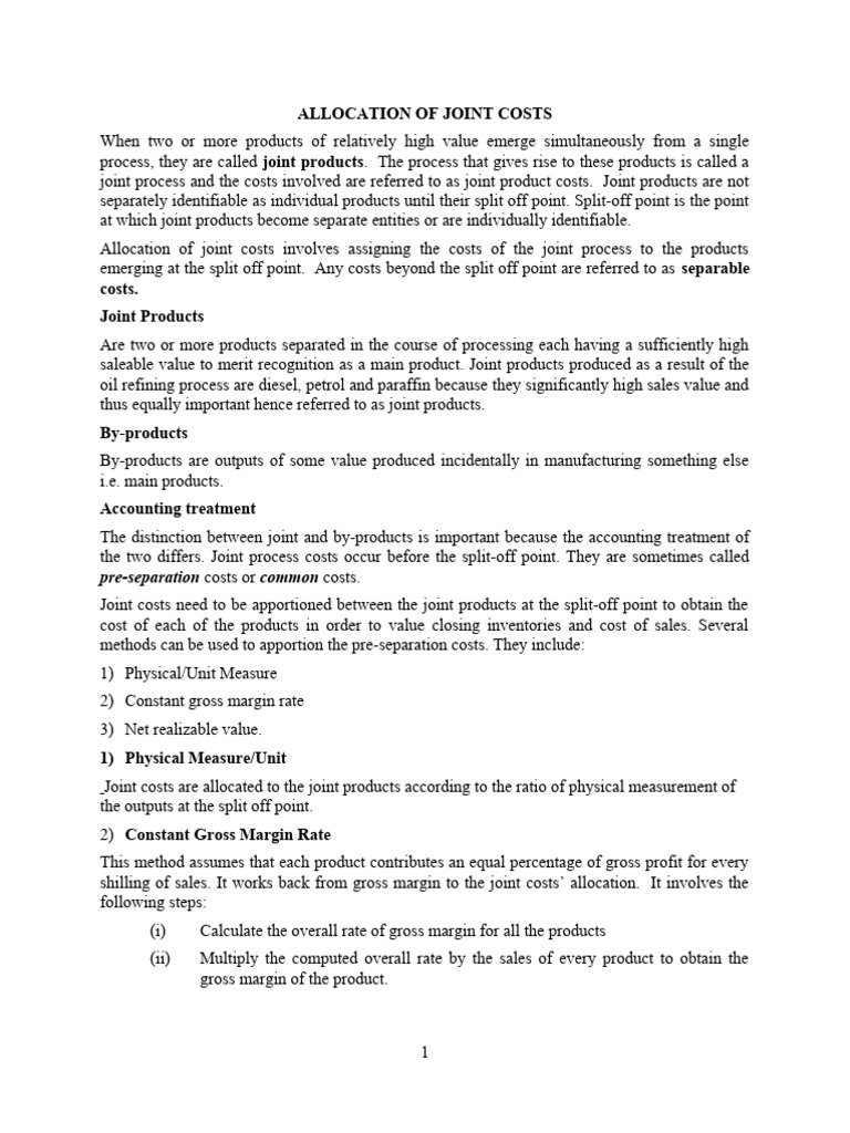 Allocation of Joint Costs | PDF | Gross Margin | Business Economics