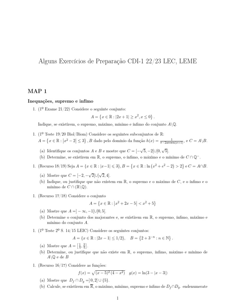 Preparacao MAP CDI1 | PDF | Função contínua | Relações matemáticas