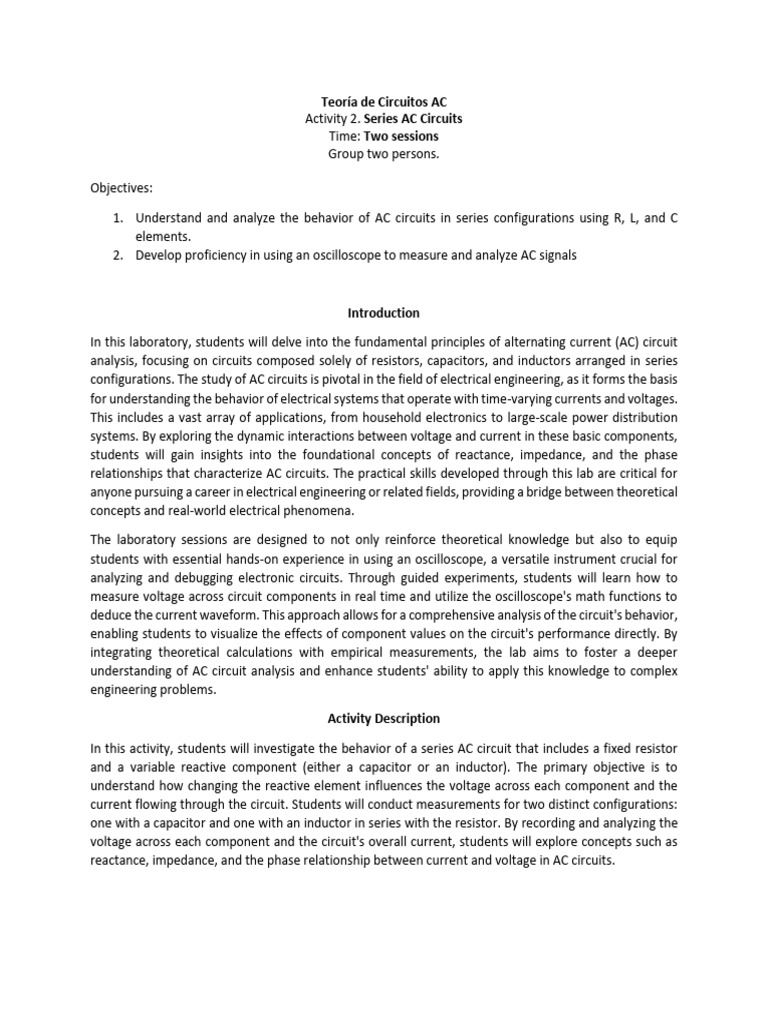 Lab 2. AC Series | PDF | Electrical Network | Electrical Impedance
