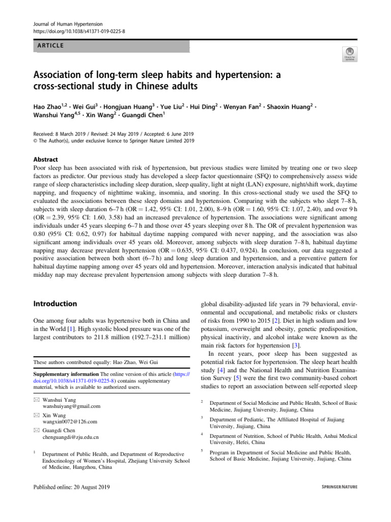 Zhao 2019 | PDF | Sleep | Hypertension