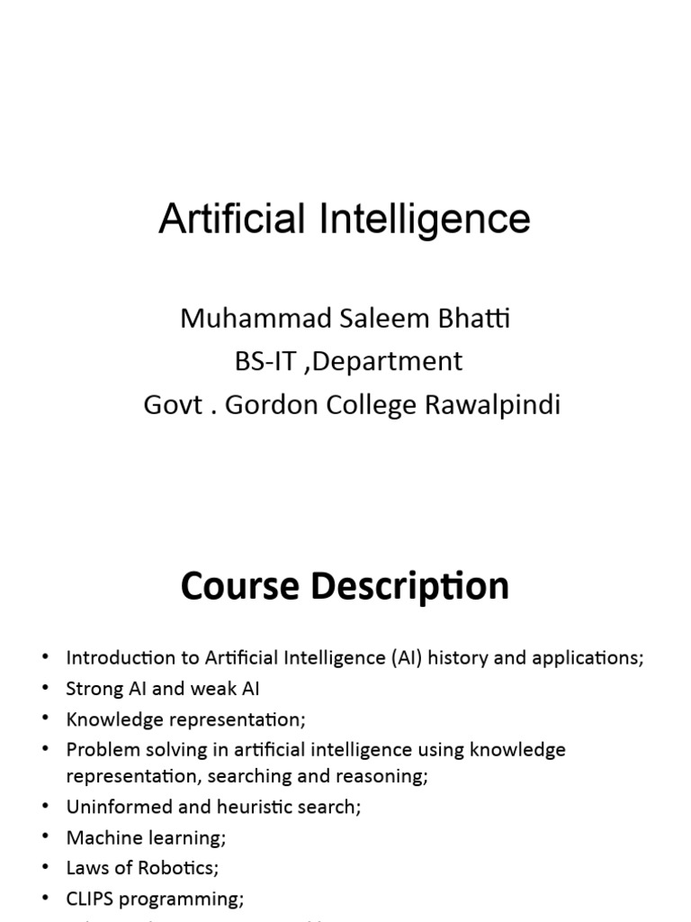 Artificial Intelligence Lecture 1 2 3 | PDF | Artificial Intelligence | Intelligence (AI ...