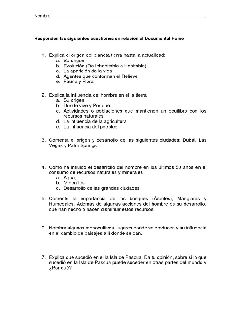 Preguntas Del Documental Home | PDF
