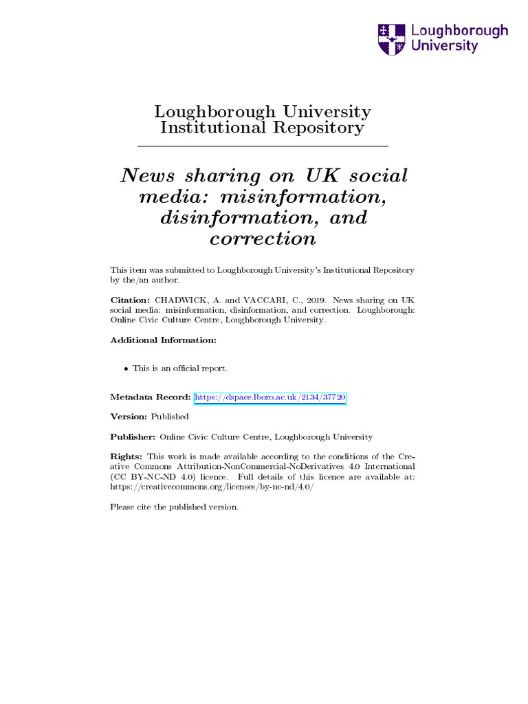 News Sharing On UK Social Media: Misinformation, Disinformation, and Correction | Download Free ...