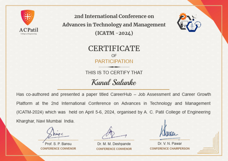 Kunal Salunke: Certificate | PDF
