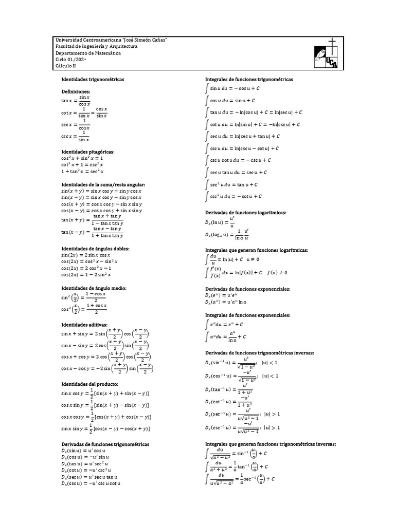 Abrir Resumen de Fórmulas - Cálculo II | PDF | Integral | Relaciones matematicas