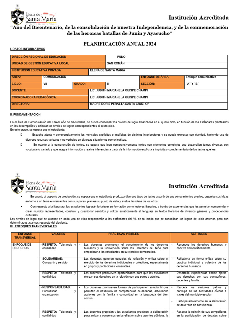 Formato de Planificación Anual 2024 | PDF | Tolerancia | Enseñando