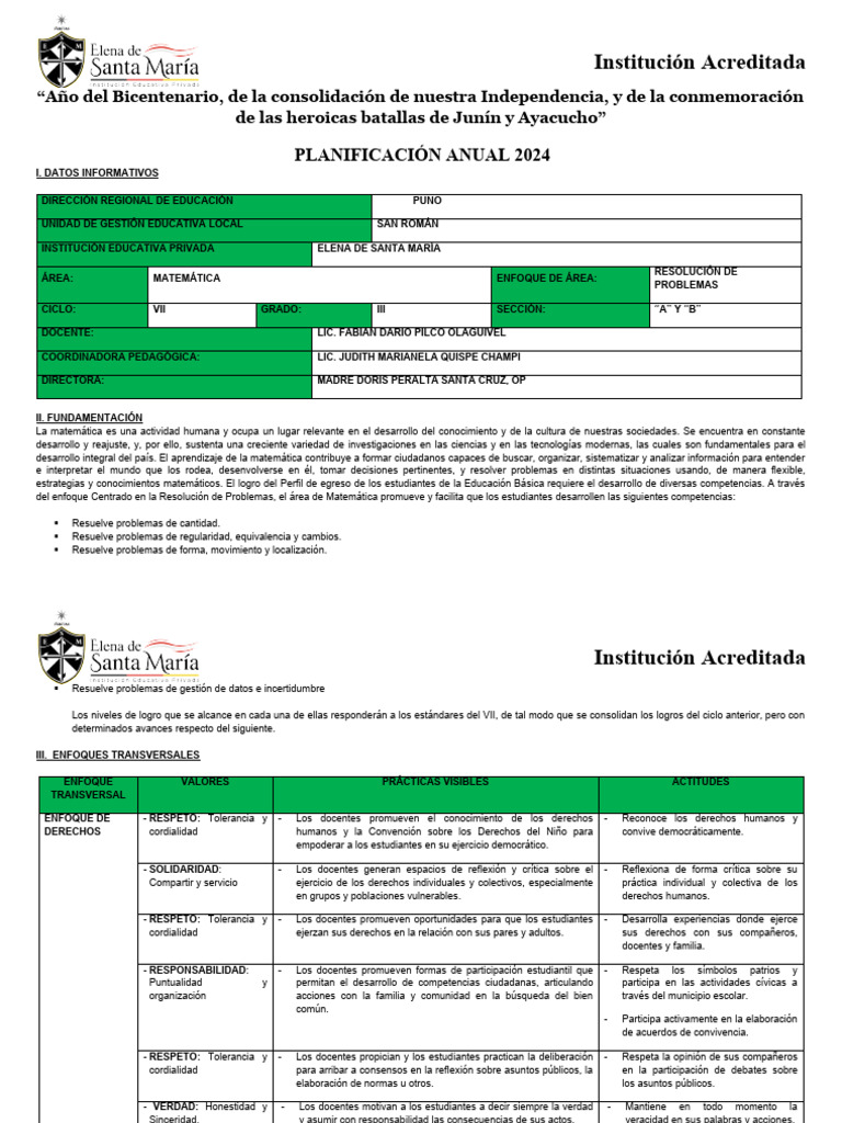 Planificación Anual 2024 Matematica 3ro A, B | PDF | Geometría | Ecuaciones