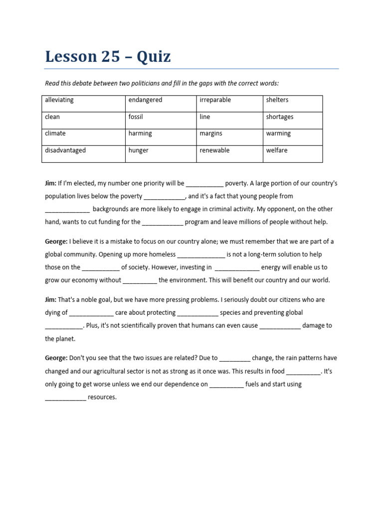 Global Issues Debate Quiz | PDF | Poverty | Poverty & Homelessness