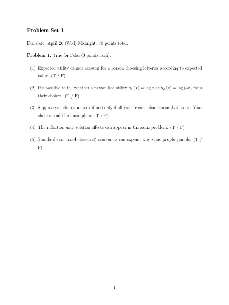 pset1.pdf | PDF | Risk Aversion | Utility