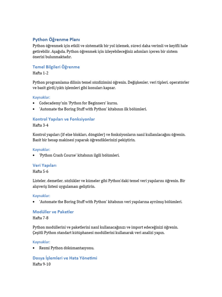 Python Ogrenme Plani | PDF