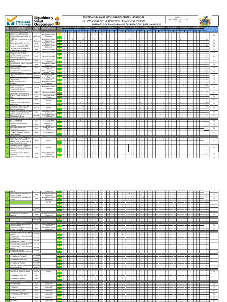 Ft Sst 023 Formato Cronograma De Capacitación Y Entrenamiento Epmol