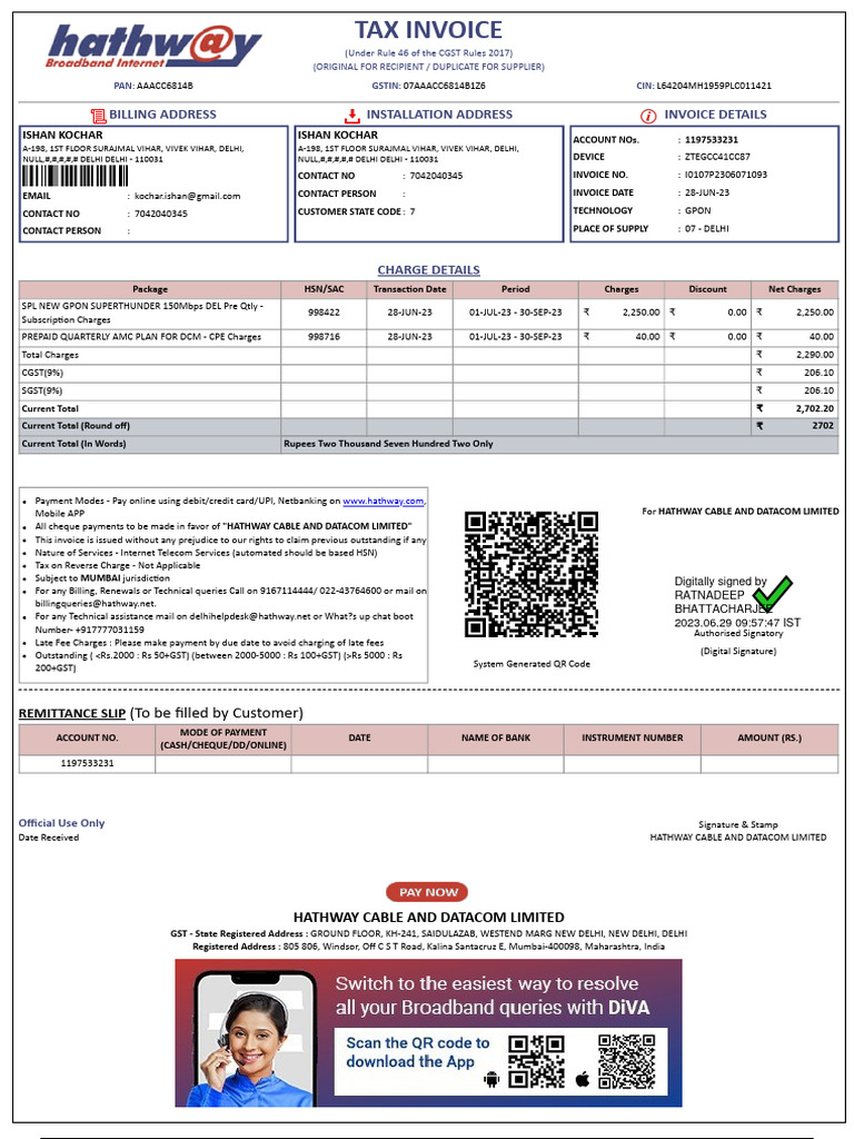 Invoice 1197533231 I0107P2306071093 | PDF | Invoice | Cheque