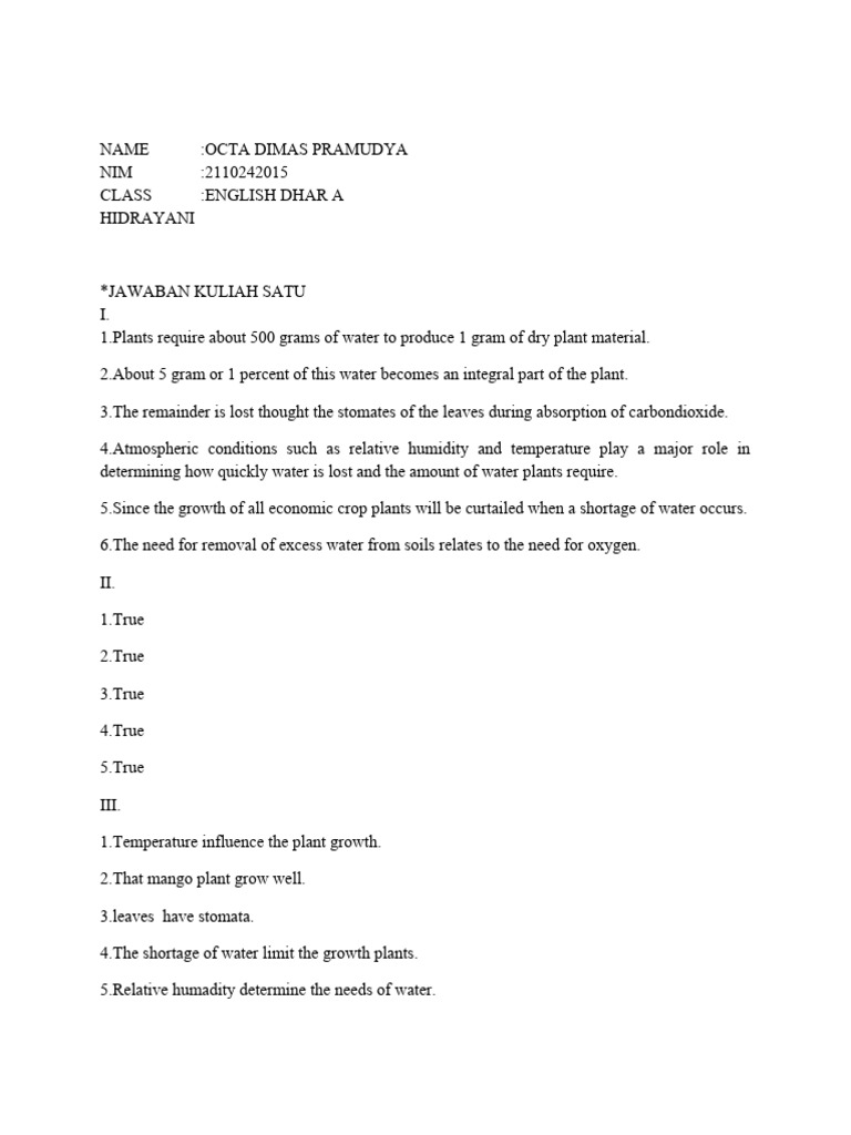 Tugas English Dhar A Octa Dimas | PDF | Plants | Water