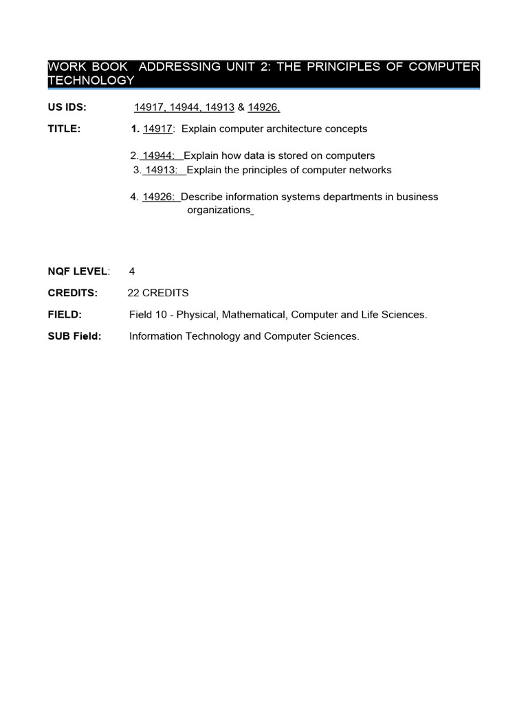 Work Book Unit 2 Principles of Conputer Technology | PDF | Computer ...