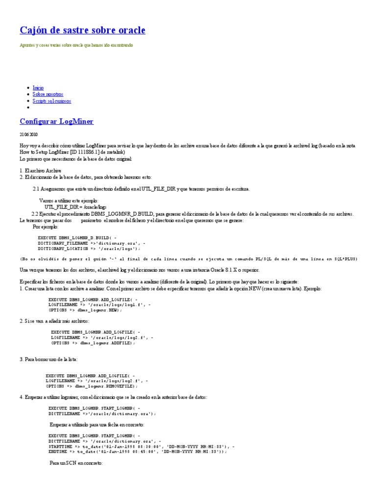 Guía de LogMiner para Oracle | PDF | Oracle Corporation | SQL