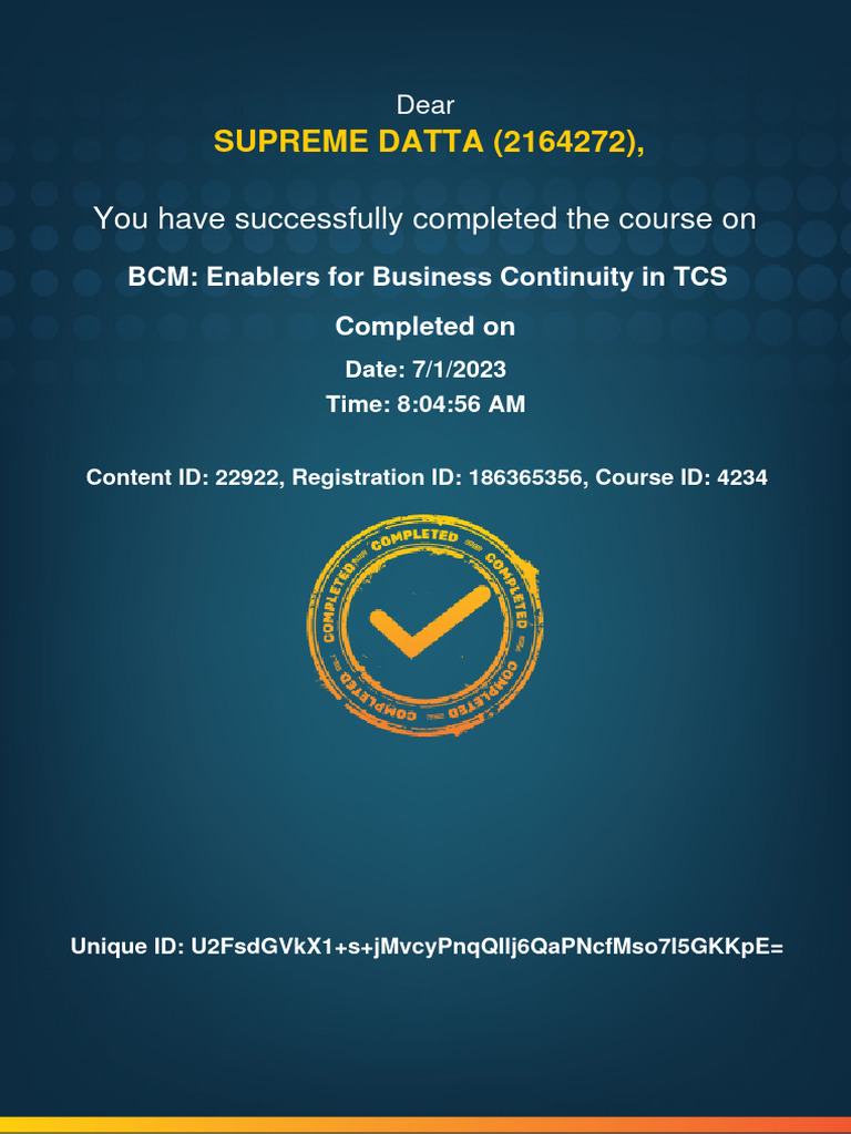 BCM - Enablers For Business Continuity in TCS - Completion ...