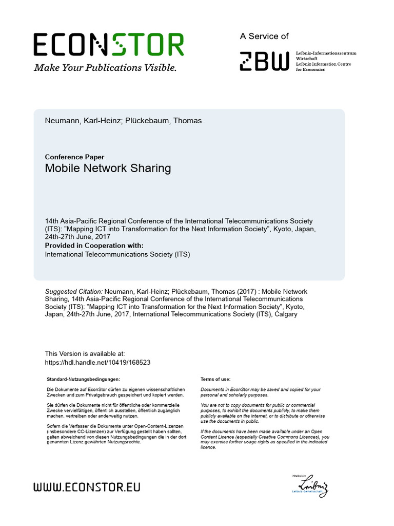 Neumann-Pluckebaum - (Paper Re RAN Sharing and National Roaming) | PDF ...