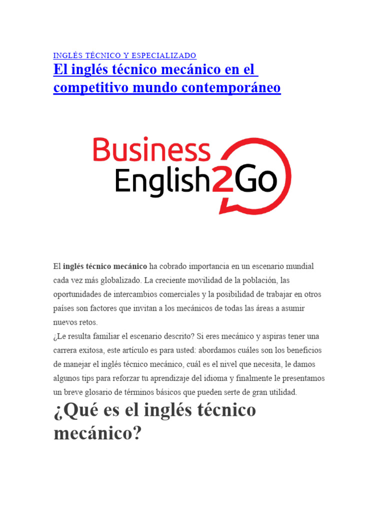 INGLÉS TÉCNICO Y ESPECIALIZADO MECÁNICO | PDF | Idioma en Inglés | Léxico
