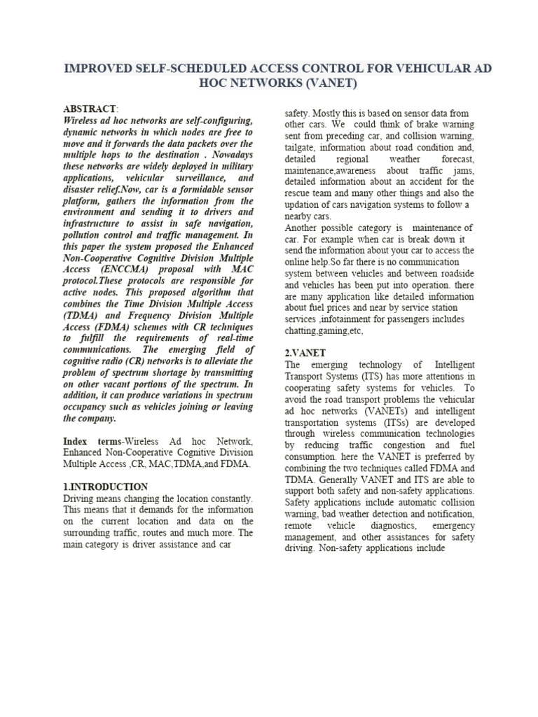 Enhanced Access Control in VANETs | PDF | Channel Access Method ...