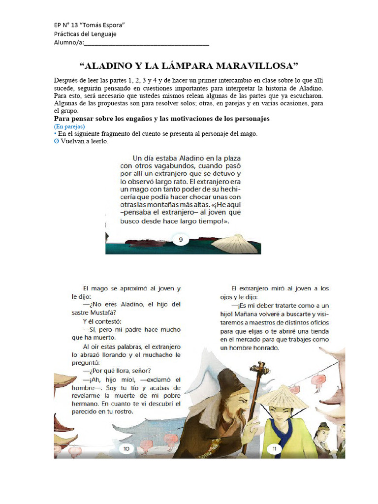 Cuadernillo ALADINO Y LA LÁMPARA MARAVILLOSA | PDF