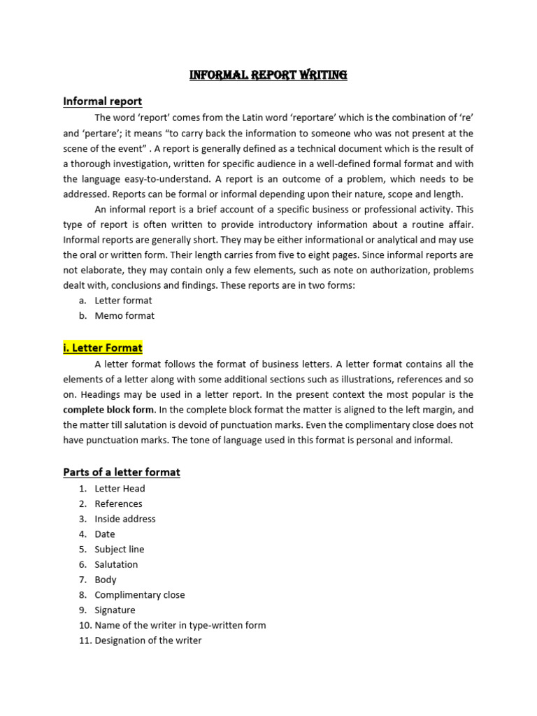 Informal Report Writing Guide | PDF | Memorandum | Written Communication