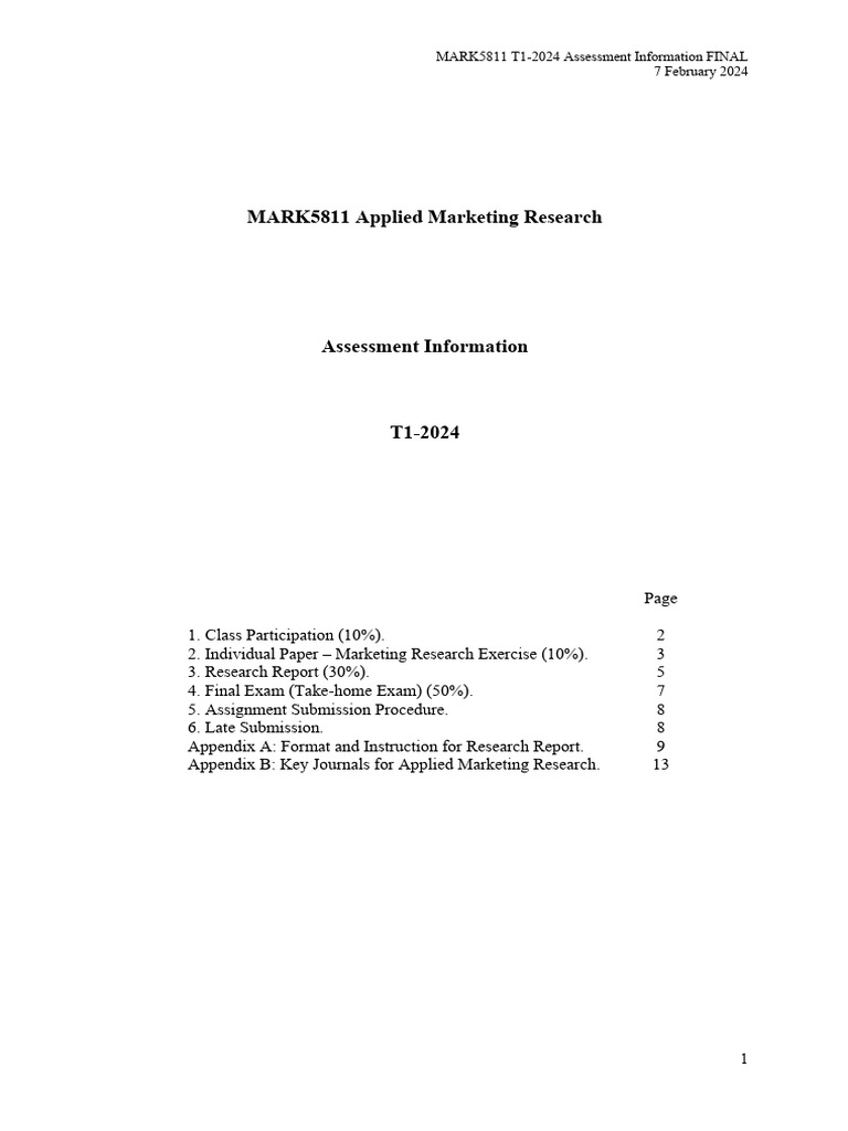 MARK5811 T1-2024 Assessment Information | PDF | Marketing Research | Data Analysis