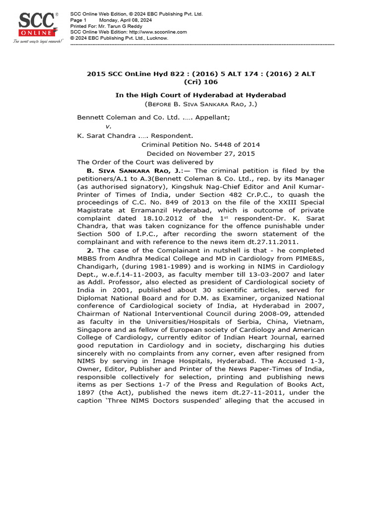 Bennet Coleman | PDF | Defamation | Damages