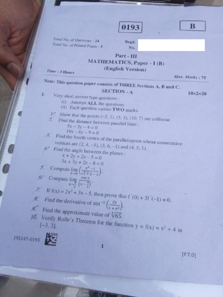 TS Inter Maths 1b 2024 March | PDF