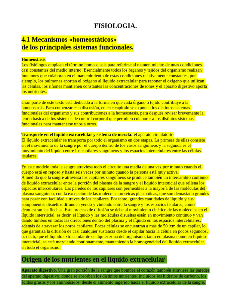 Fisio 1 | PDF | Homeostasis | Sangre