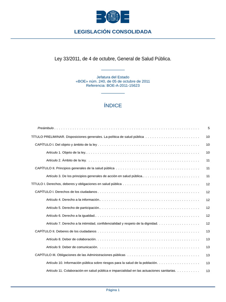 Ley 33-2011de Salud Pública | PDF | Asistencia sanitaria preventiva ...