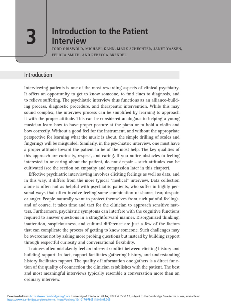Introduction To The Patient Interview. Introduction To Psychiatry ...