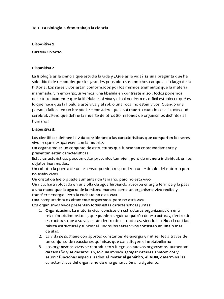 Te 1 La Biolog a C mo Trabaja La Ciencia Notas De Las Diapositivas