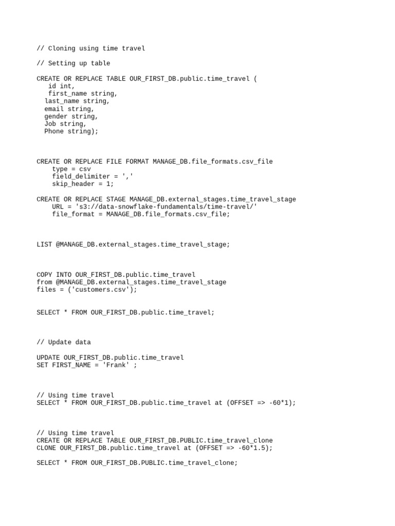 Time Travel Data Cloning in SQL | PDF
