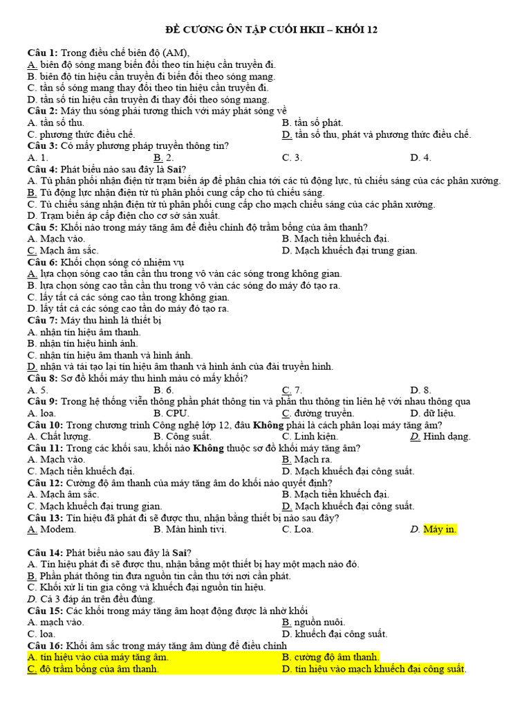 DE CUONG ON CUOI HKII-12 Da Sua | PDF