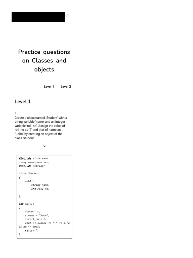 Practice Questions of CPP - Classes and Objects | PDF | Namespace ... Practice Questions of CPP - Classes and Objects | PDF | Namespace ...