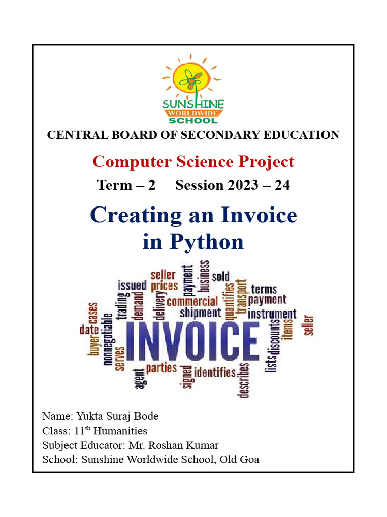 Creating An Invoice in Python CS Project Class 11 | PDF | Invoice | Python (Programming Language)