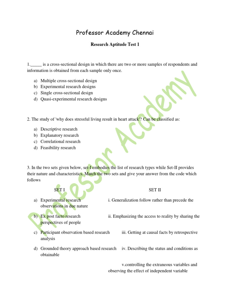 Research Aptitude Test 1 | PDF | Experiment | Causality