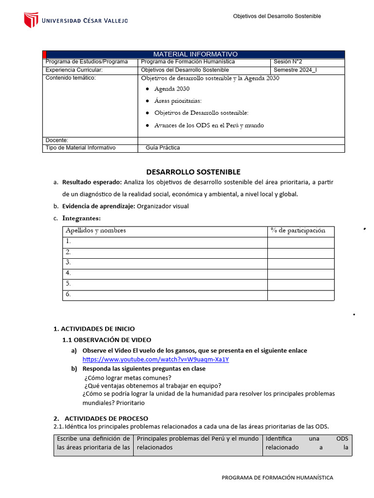 Guía Práctica #02 ODS 2024-1 | Descargar gratis PDF | Sustentabilidad | Desarrollo sostenible