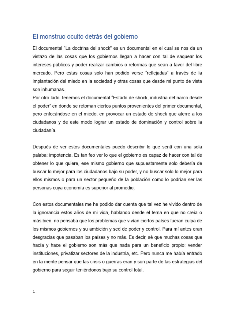 Ensayo La Doctrina Del Shock | PDF | Estado (política) | Crímenes