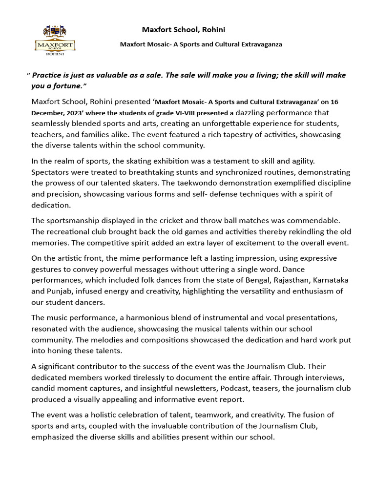 A Multifaceted Cultural Extravaganza - Report (6th-8th) | PDF ...